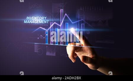 Hand touching INVENTORY MANAGEMENT button, business concept Stock Photo ...