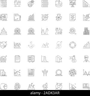 Diagrams linear icons set. Network, tree, function graph, flowchart. Planning, process flow ...