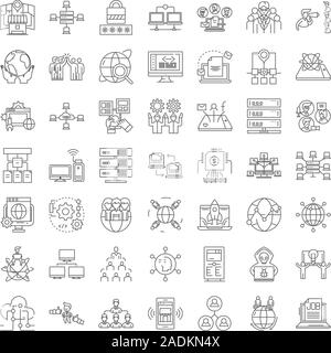Networks line vector icons and signs. Connections, Links, Networking ...