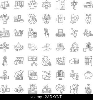 Market expansion linear icons set. Growth, Expansion, New markets, Diversification ...