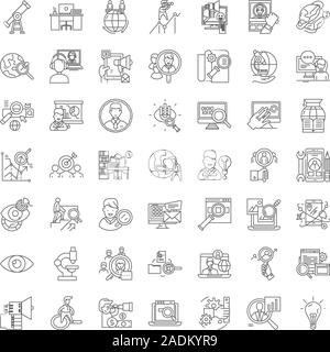 Searching people line icons, signs, vector set, outline illustration ...