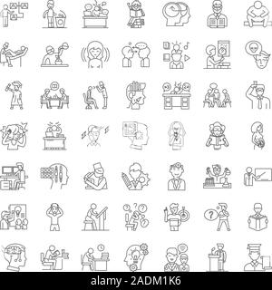 Thinking linear icons, signs, symbols vector line illustration set ...