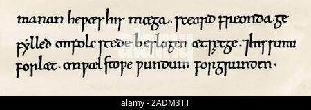 Medieval Anglo-Saxon manuscript, 1000s. Woodcut reproduction with a ...