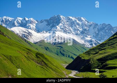 Shkhara peak in the massif known as the Bezingi (or Bezengi) Wall ...