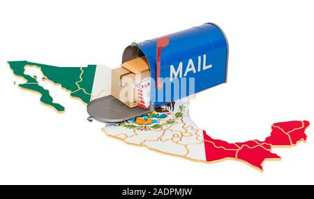 Parcels on the Mexican map. Shipping in Mexico, concept. 3D rendering ...