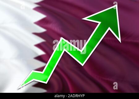 Economy Graph - Up Arrow, Qatari Flag and Qatari Riyal Cash Banknotes ...