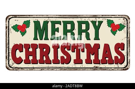 Merry Christmas vintage rusty metal sign on a white background, vector ...
