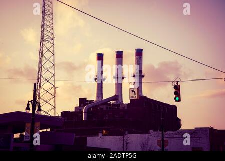 Industrial chimneys of a factory just off Woodward Avenue, Detroit's ...