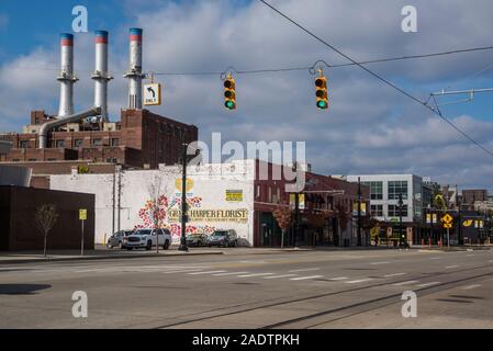 Industrial chimneys of a factory just off Woodward Avenue, Detroit's ...