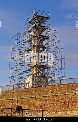 Pillar monument reconstruction scaffolding structure construction site ...