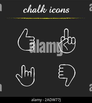 Hand gestures chalk icons set. One, two, three and four fingers up ...