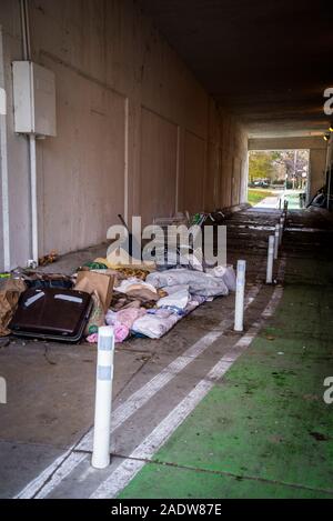 Homelessness under a road bridge in the Uptown neighborhood, Chicago ...