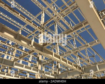 Metal frame of prefabricated multi-storey building. Metal pillars ...