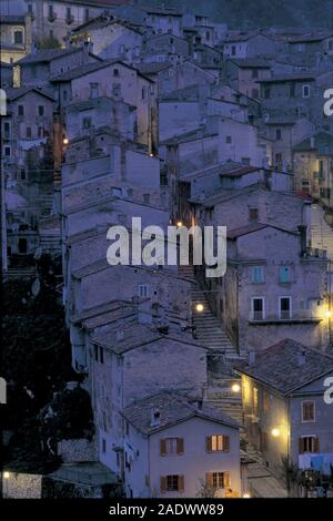 Scanno, Abruzzo, Italy, Europe. A night view of medieval Scanno village ...