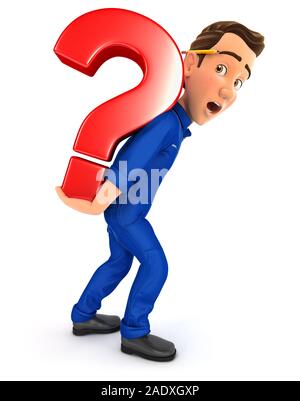 Illustration of white character as a mechanic with question mark sign ...