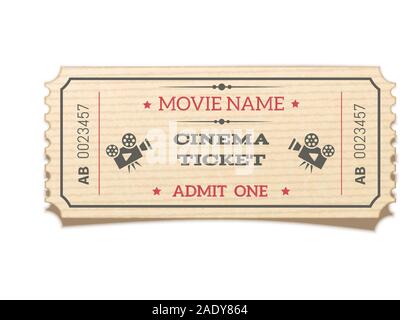 Realistic cinema ticket icon in flat style. Admit one coupon entrance ...