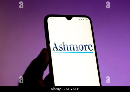 In this photo illustration the Ashmore Group logo is seen displayed on ...