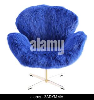 Beautiful blue fluffy armchair made of wool on an isolated background ...