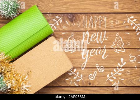 Green yoga mat or pilates mat with yoga block and Gift box with ...