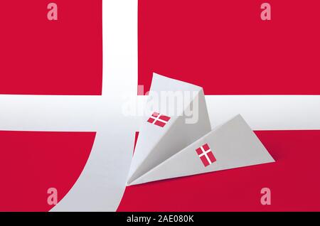 Denmark flag depicted on paper origami crane wing. Oriental handmade ...