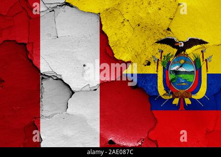Flags of Ecuador and Peru painted on cracked wall Stock Photo - Alamy