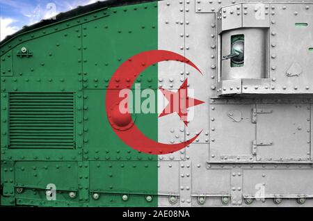 Algeria flag depicted on side part of military armored helicopter close ...