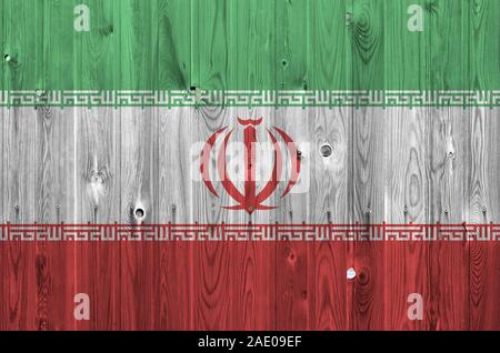 Iran flag is depicted on a wooden background close-up Stock Photo - Alamy