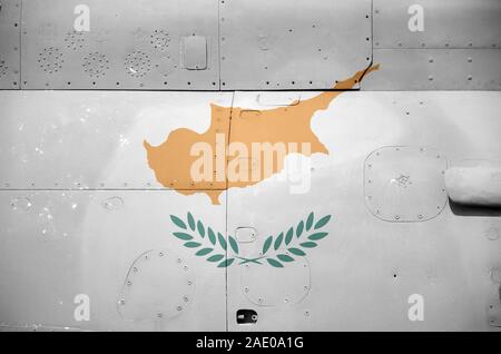 Cyprus flag depicted on side part of military armored tank close up ...