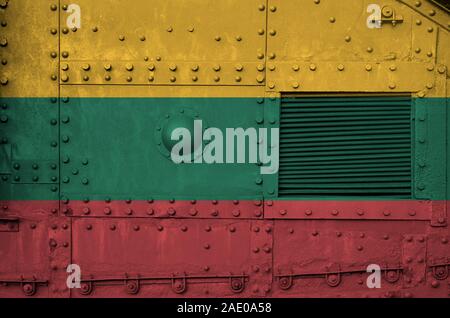 Lithuania flag depicted on side part of military armored helicopter ...