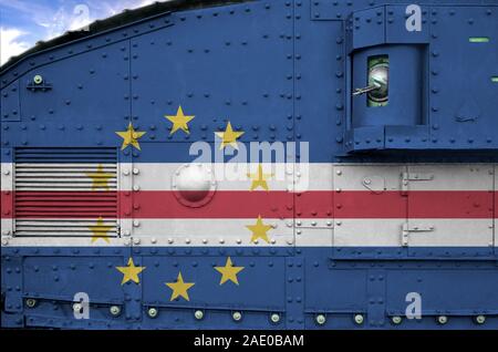 Cabo verde flag depicted on side part of military armored helicopter ...