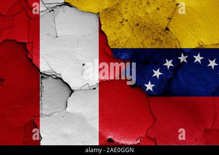 Flags of Venezuela and Peru painted on cracked wall Stock Photo - Alamy