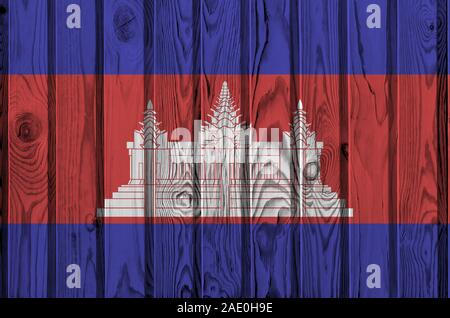 Cambodia flag in wooden frame on white creative background. White theme ...