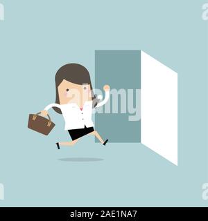 Woman Leaving Room, Running To Open Door Vector Stock Vector Image ...