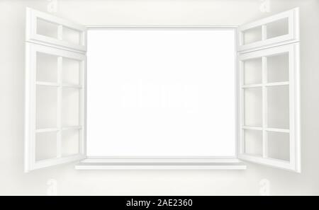 Opened window. 3d render Stock Photo - Alamy