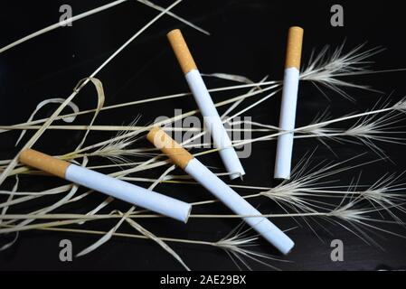 Many cigarettes on dark background Stock Photo - Alamy