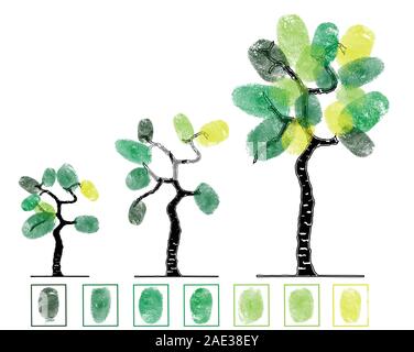 Fingerprint tree made of green human finger print. Identity concept ...