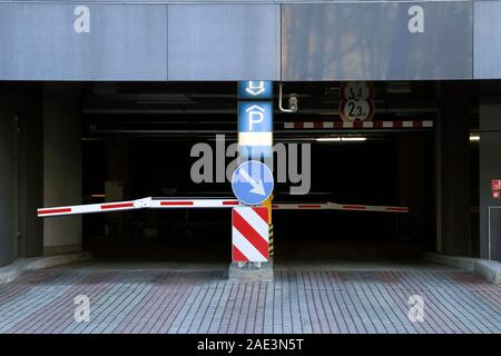 Latvia, Riga. Road signs Parking under snow in the winter at the ...