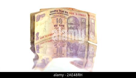 Ten rupees note damaged old note (Indian Currency) front side isolated ...