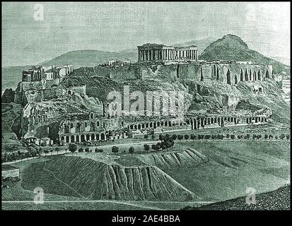 Victorian engraving of ancient Greek columns. Digitally restored image ...
