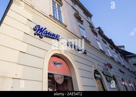 VIENNA, AUSTRIA - NOVEMBER 6, 2019: Manner logo taken in front of their ...