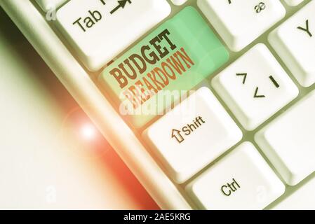 Text sign showing Budget Breakdown. Business photo showcasing dividing ...