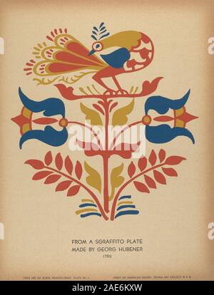 This plate depicts Pennsylvania folk art around 1939, highlighting ...