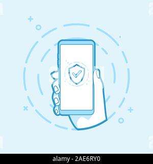 hand holding shield protection sign vector illustration Stock Vector ...