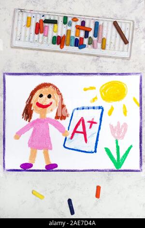 A happy cartoon girl student with good grades Stock Vector Art ...