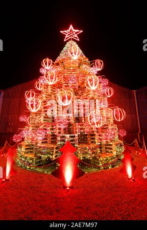 An innovative Christmas Tree, made from pallets of wood. This is ...