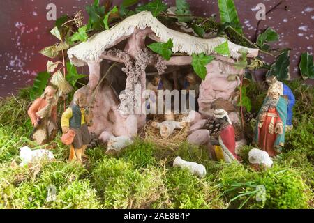 Nativity scene with provencal Christmas crib figures in terracotta ...