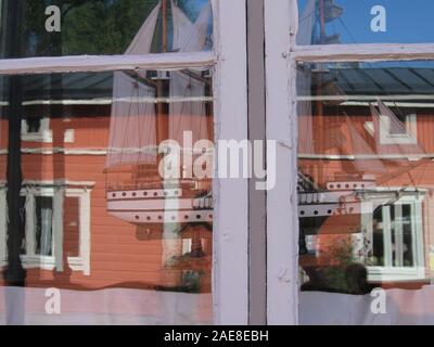 Naantali vintage architecture, landscapes, details. Ship models behind ...