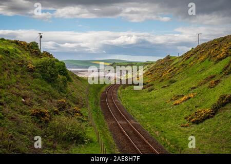 Nethertown, Cumbria, England, UK - May 02, 2019: The pebble beach and a ...