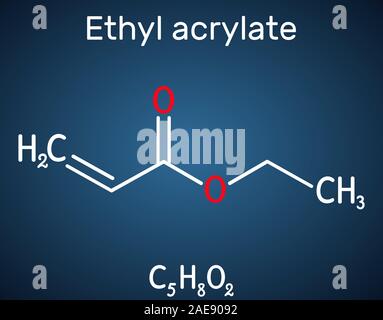 Ethyl acrylate molecule. Structural chemical formula and molecule model ...