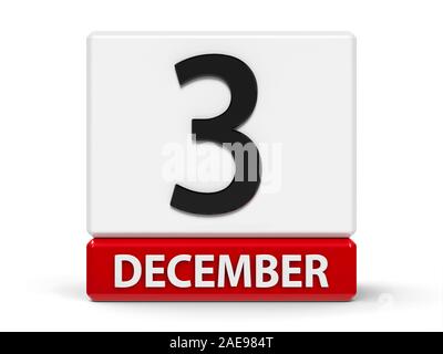 3rd day of December. 3d calendar with the date of 3 December on blue ...